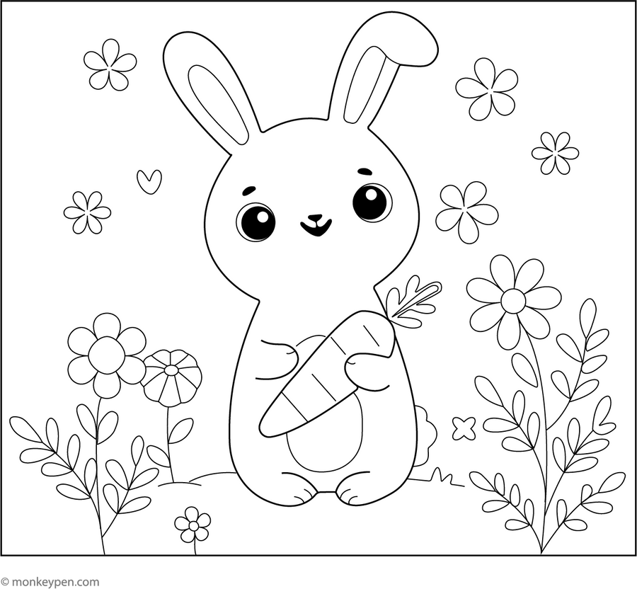 Cute Rabbit Coloring Page – Free Printable PDF for Kids