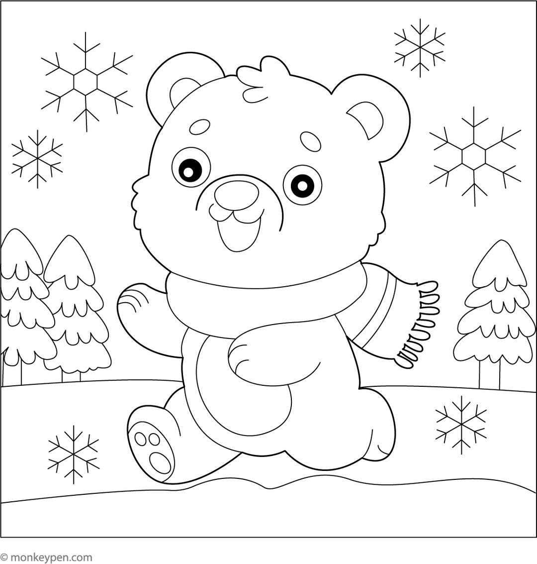 Bear In Winter Wonderland Coloring Page