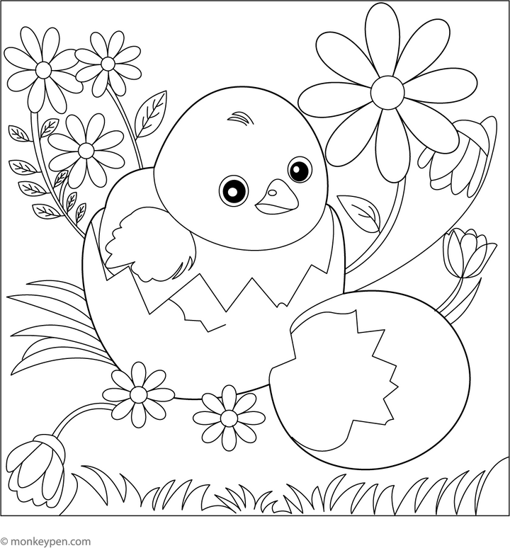 Chick Hatching An Egg Coloring Page