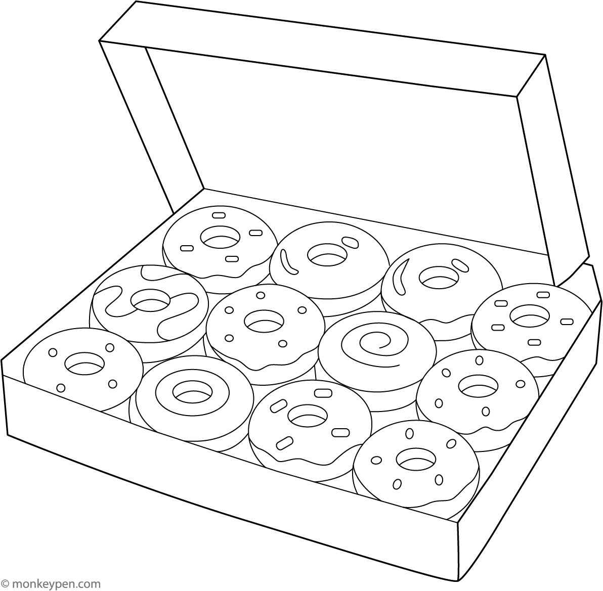 Box of Donuts | Free Coloring Pages