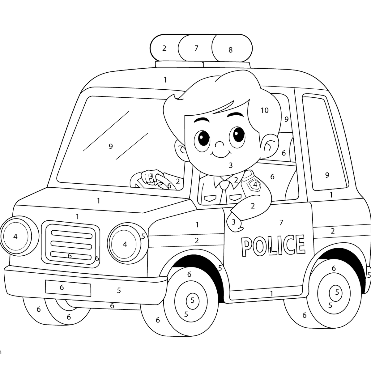 Police Car Color by Number | Fun Printable Activity for Kids