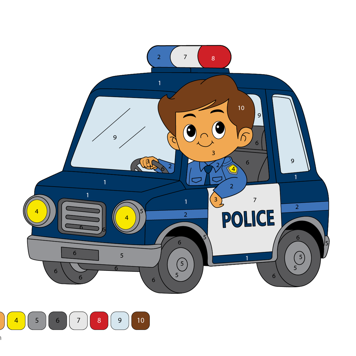 Police Car Color by Number | Fun Printable Activity for Kids