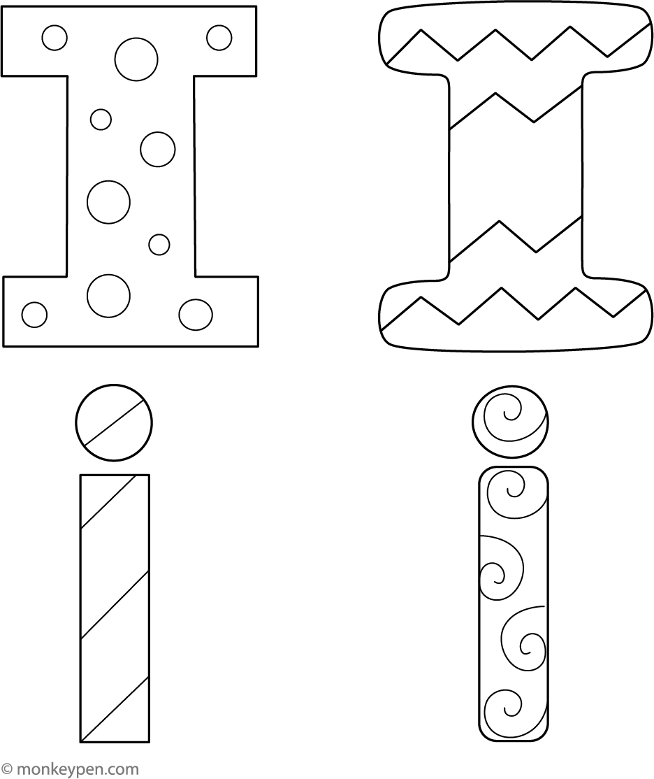 I with Different Fonts | Free Coloring Pages