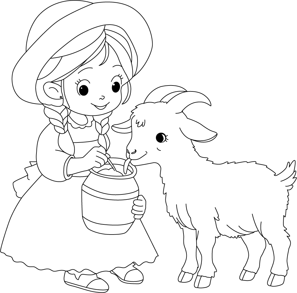 Girl Feeding Goat Coloring Page