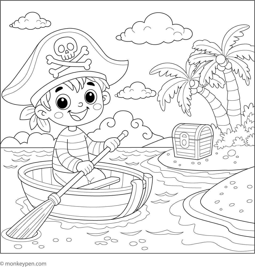 Pirate in Treasure Island | Free Coloring Pages