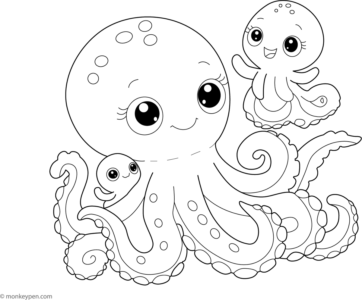 Baby Octopus and Mom | Free Coloring Pages