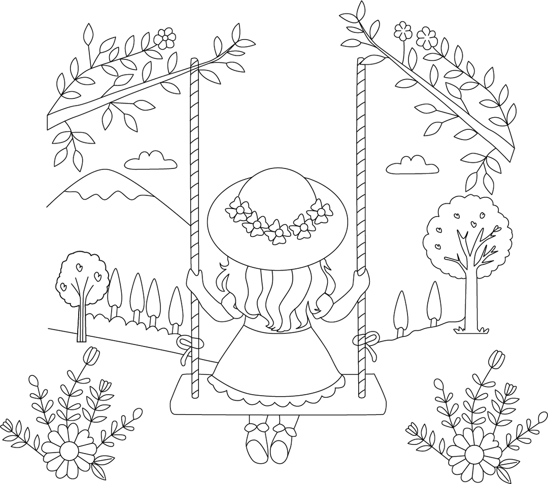 Girl on Swing Coloring Page – Outdoor Activity Printable for Kids