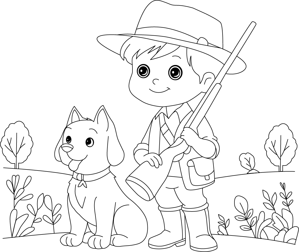 Hunter Boy Coloring Page - Free Printable Coloring Page PDF