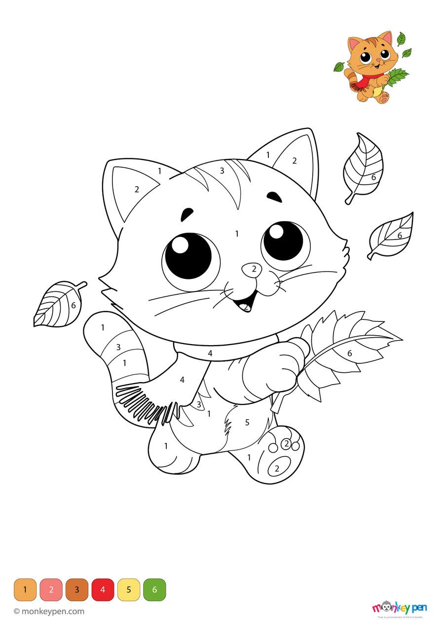 Cat Color by Number – Free Coloring Pages For Kids