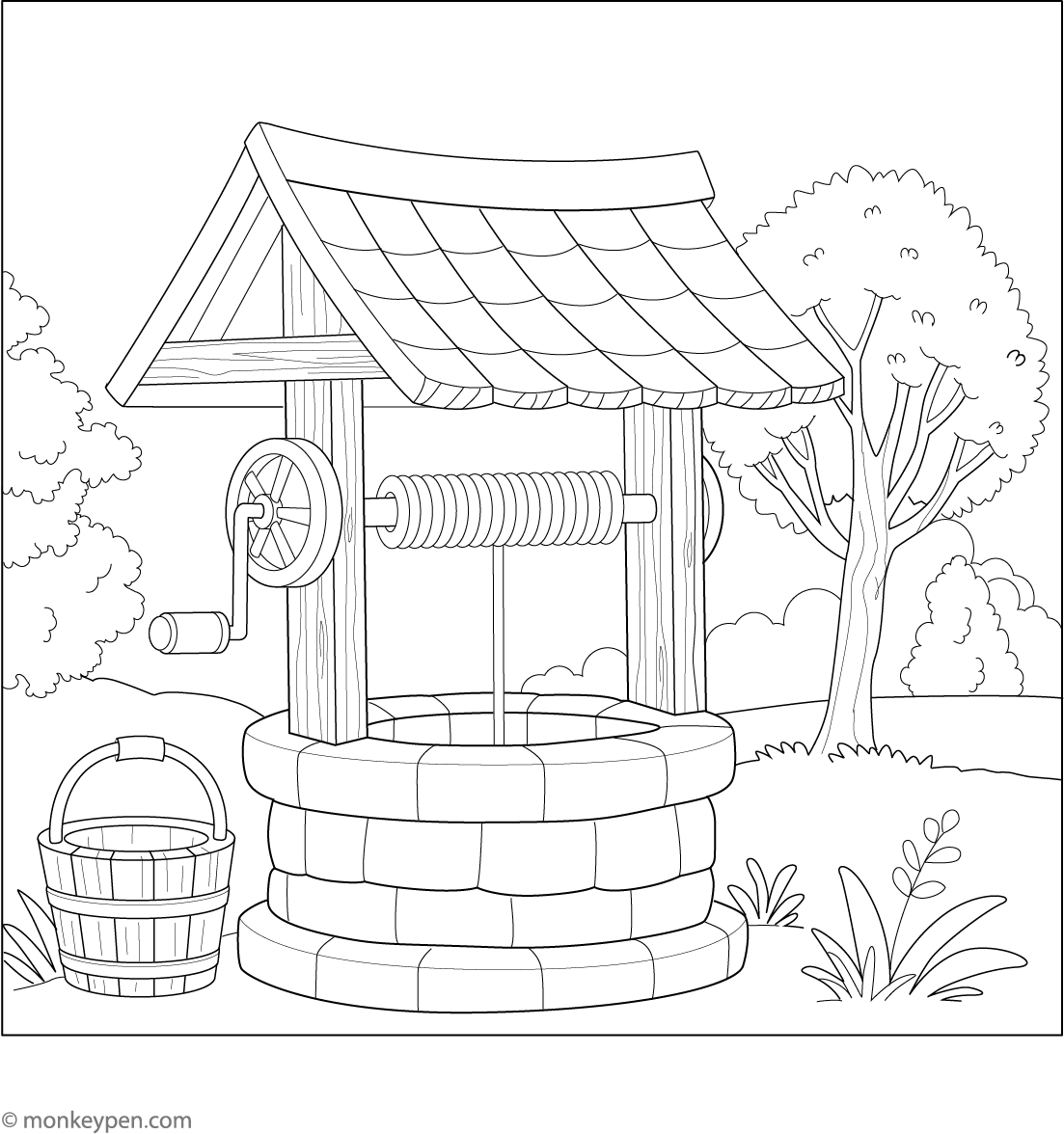 Simple Water Well Coloring Page