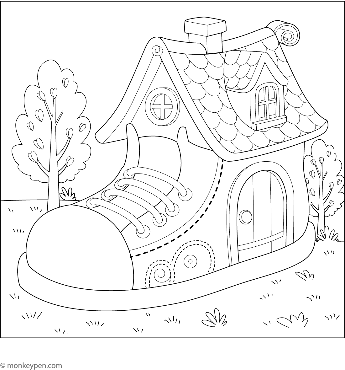 Shoe House Coloring Page - Free Coloring Page Printable