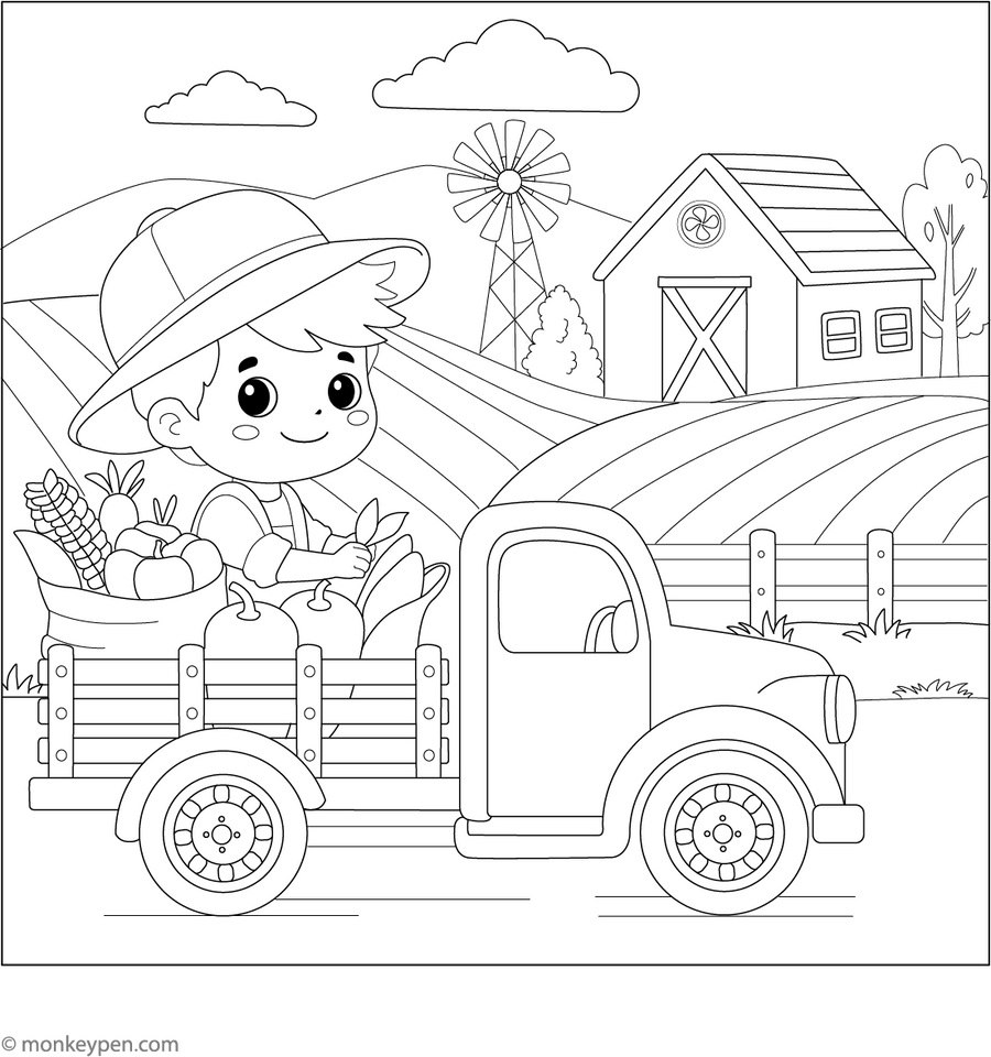 Country Farm Coloring Sheet – Exciting Art Activity