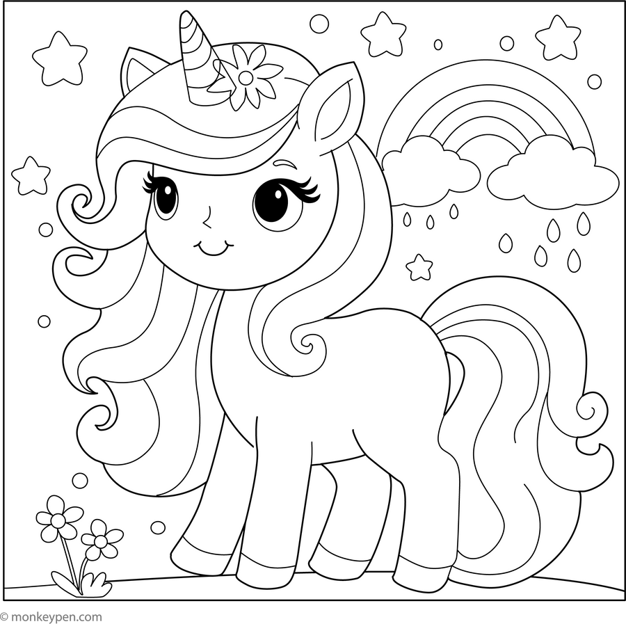Cute Unicorn Coloring Page