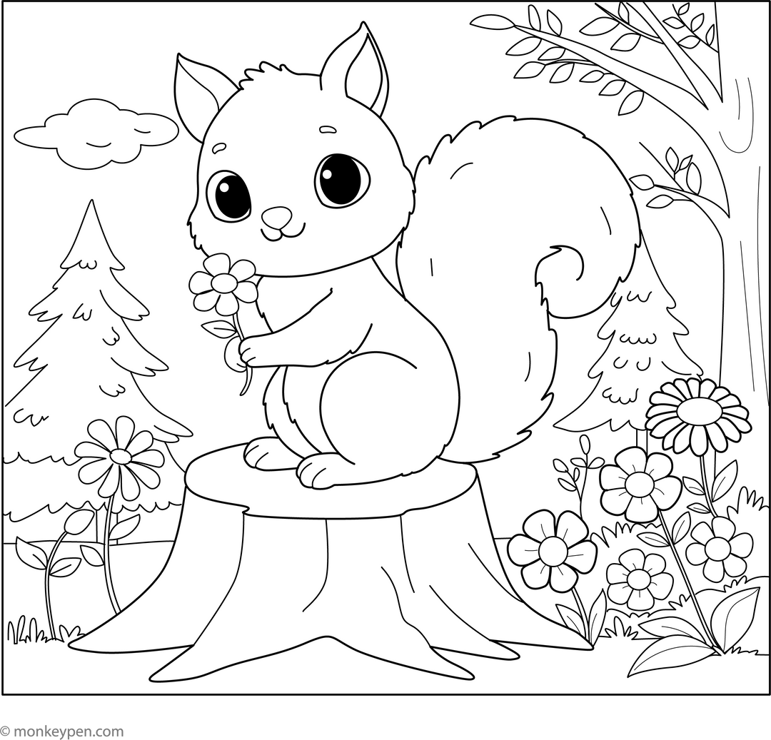 Free Printable Squirrel Coloring Page for Kids Fun