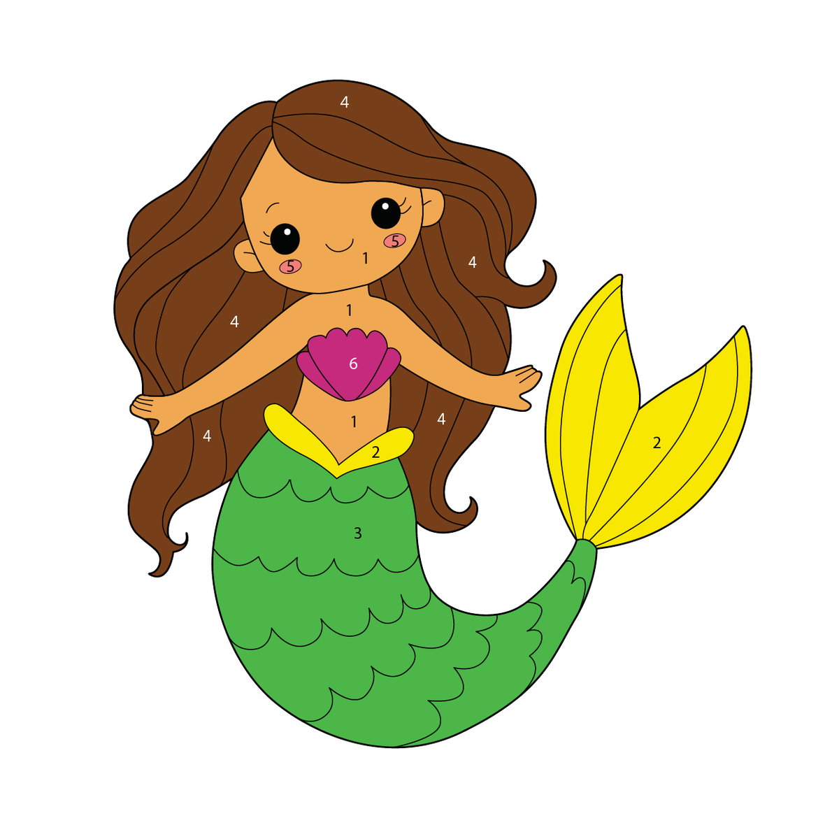 Mermaid Color by Number - Free Printable Coloring Pages