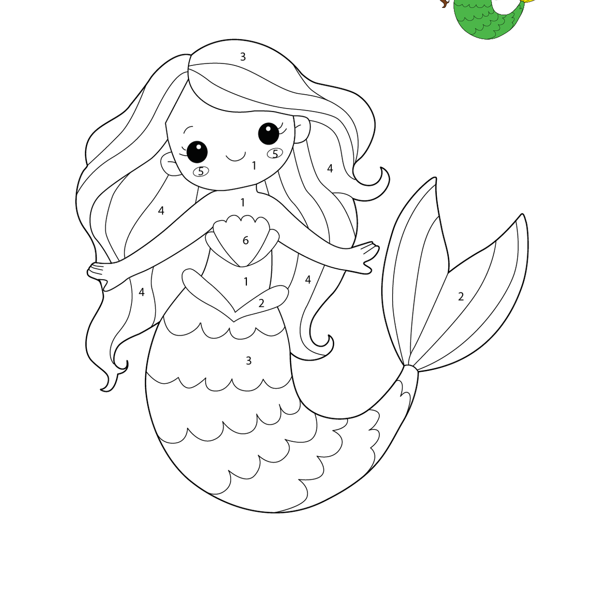 Mermaid Color by Number - Free Printable Coloring Pages
