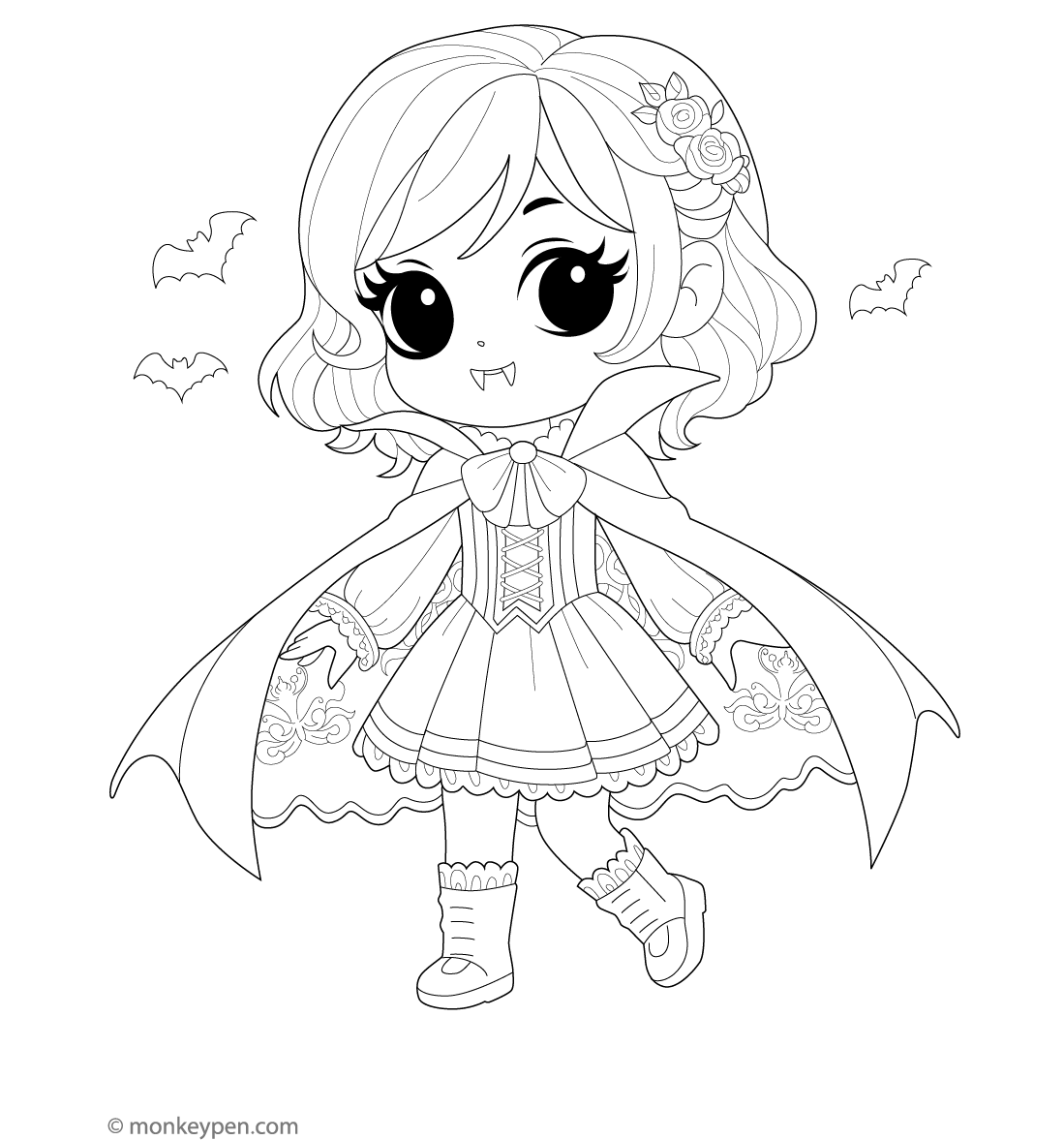 Cute Girl Vampire Coloring Page