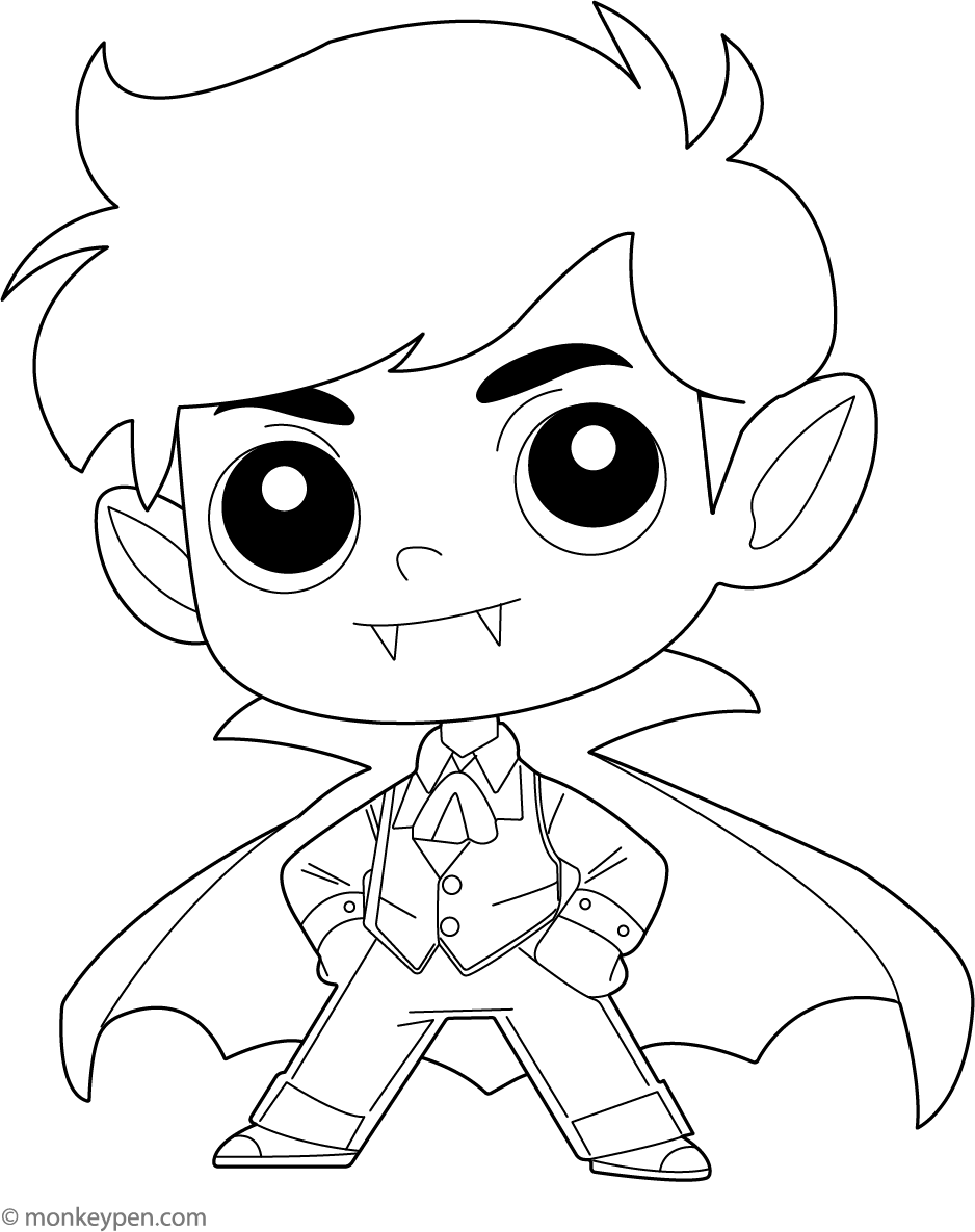 Cartoon Vampire Boy Coloring Page