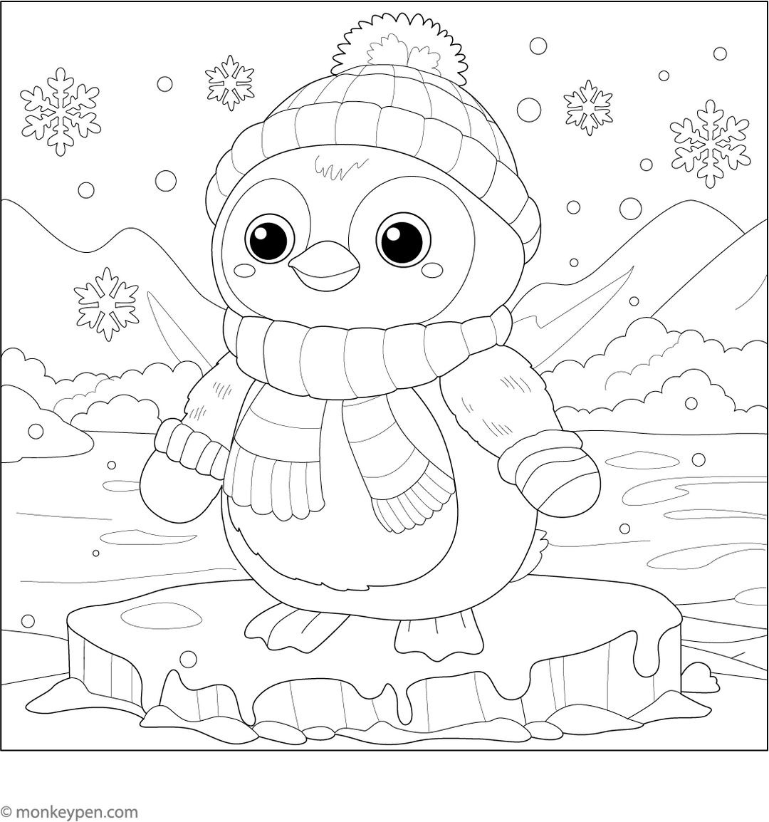 Winter Penguin Coloring Page