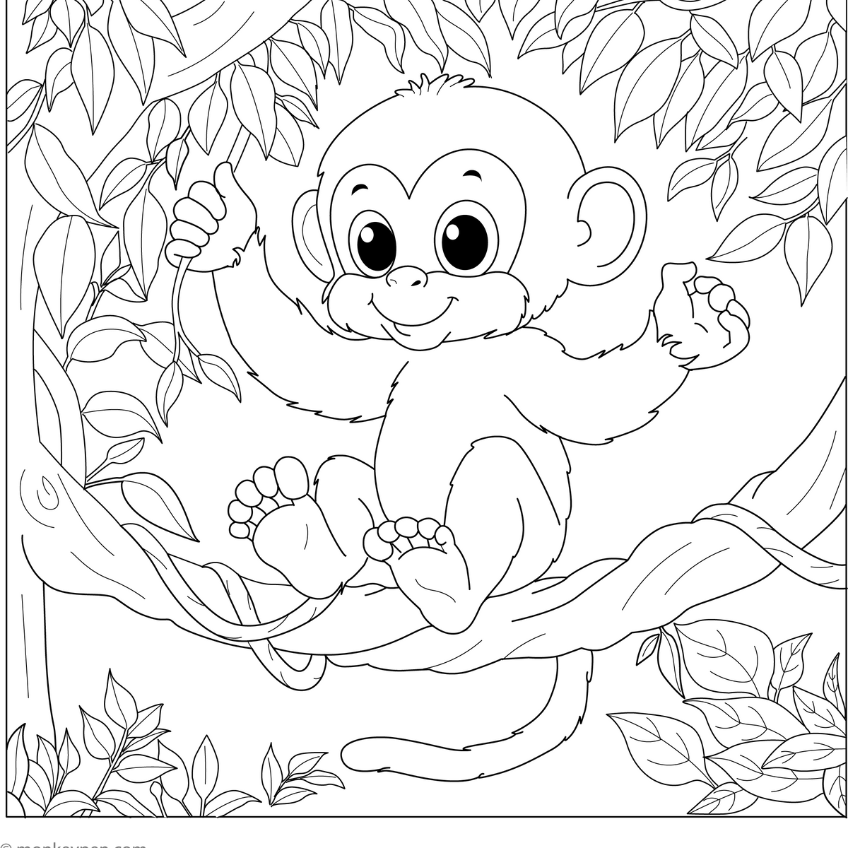 Little Monkey In Jungle Coloring Page