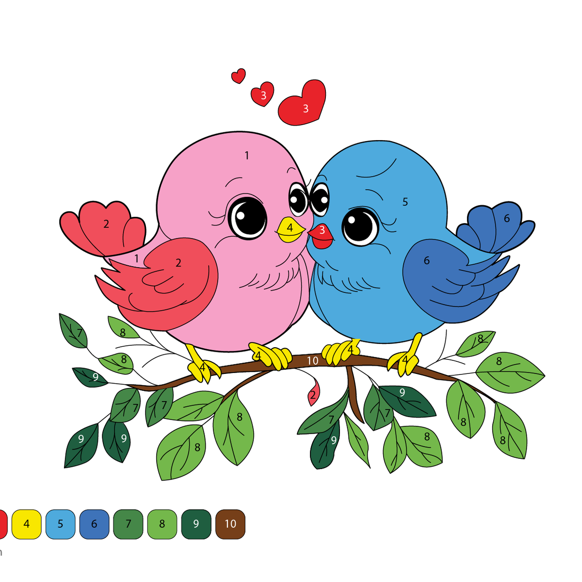 Love Birds Color by Number – Printable PDF for Kids