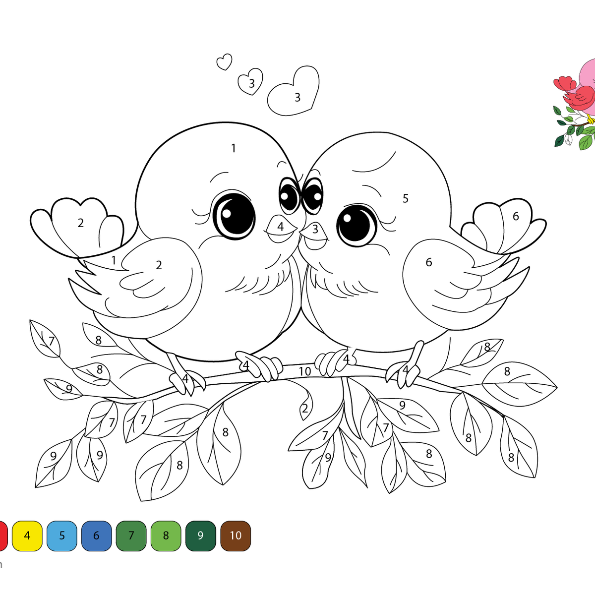Love Birds Color by Number – Printable PDF for Kids