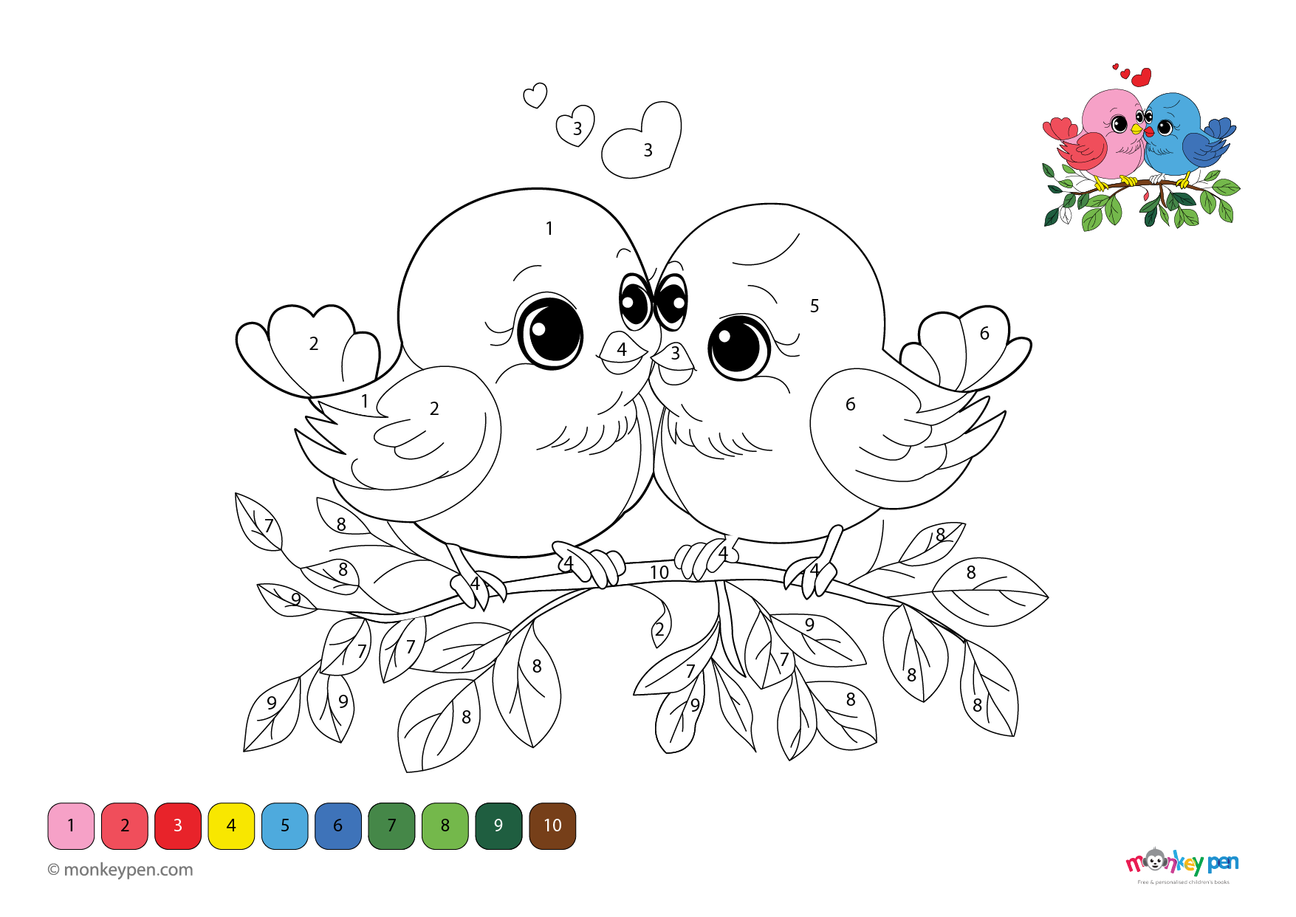 Love Birds Color by Number – Printable PDF for Kids