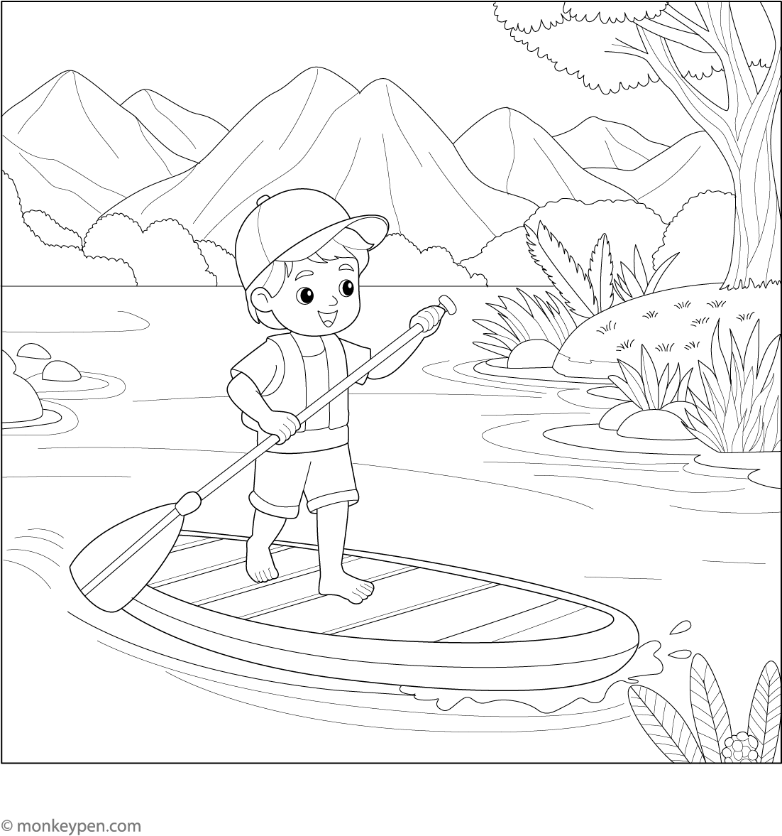 Paddle Board Coloring Page – Free Printable PDF for Kids