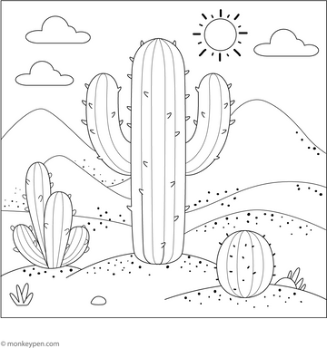 Desert Cactus Plant Coloring Page
