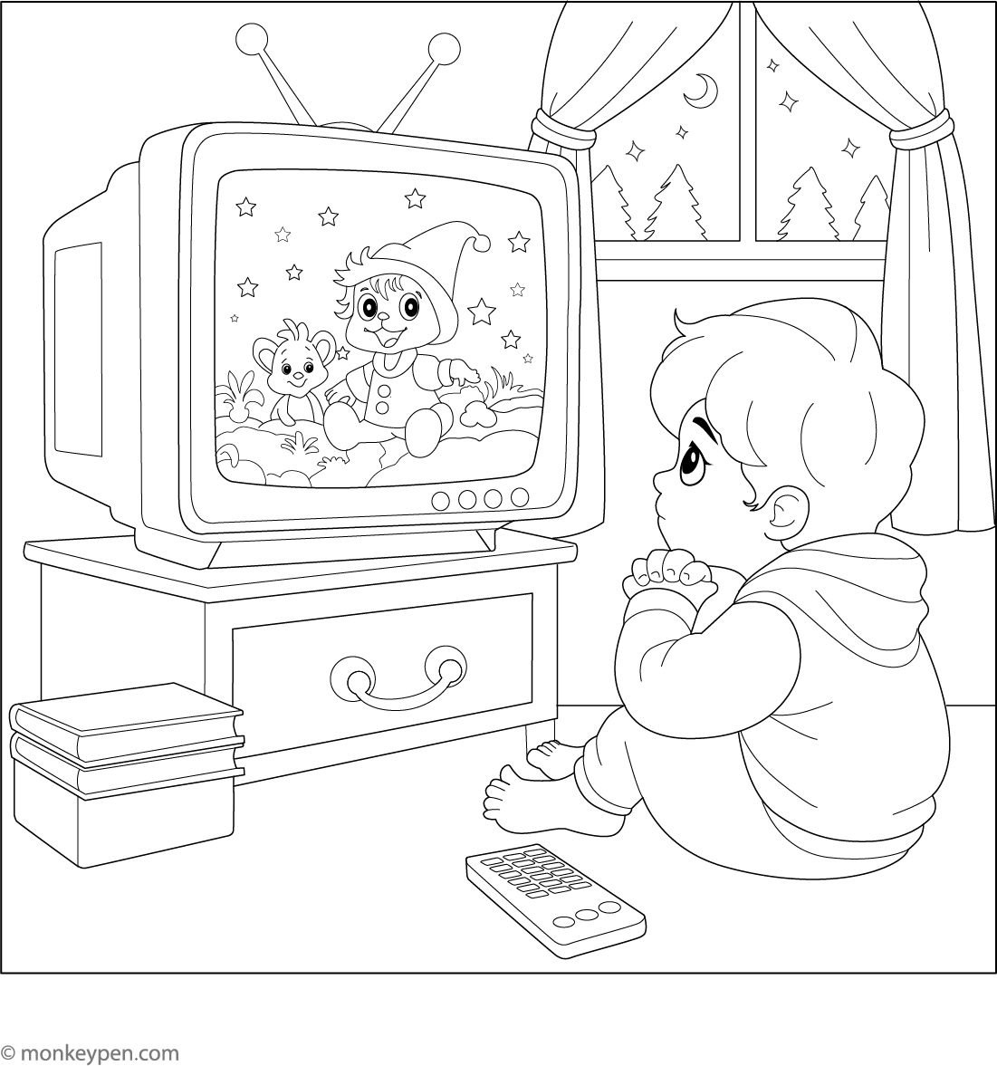 Child Watching Tv Coloring Page