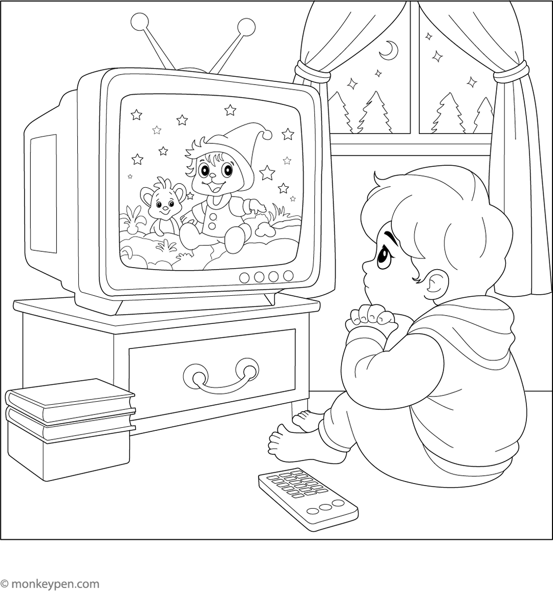 Child Watching Tv Coloring Page