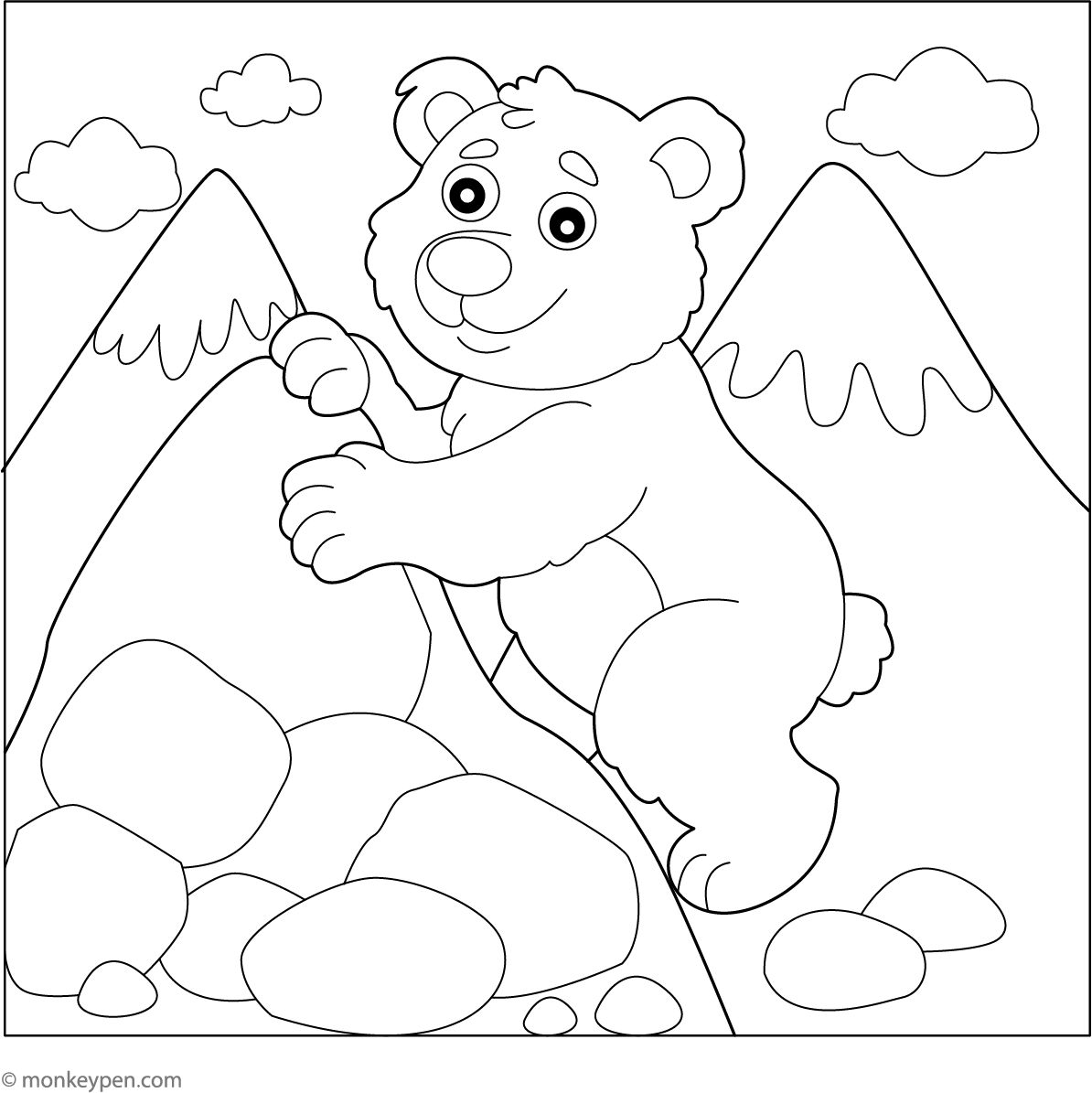 Bear On A Mountain Adventure Coloring Page
