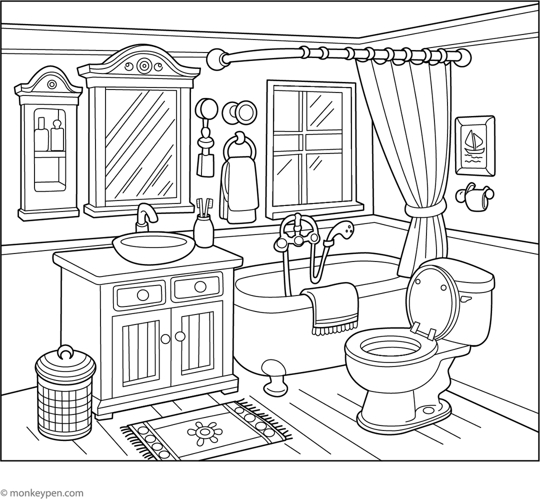 Bathroom Coloring Page – Fun Household Scene Printable for Kids