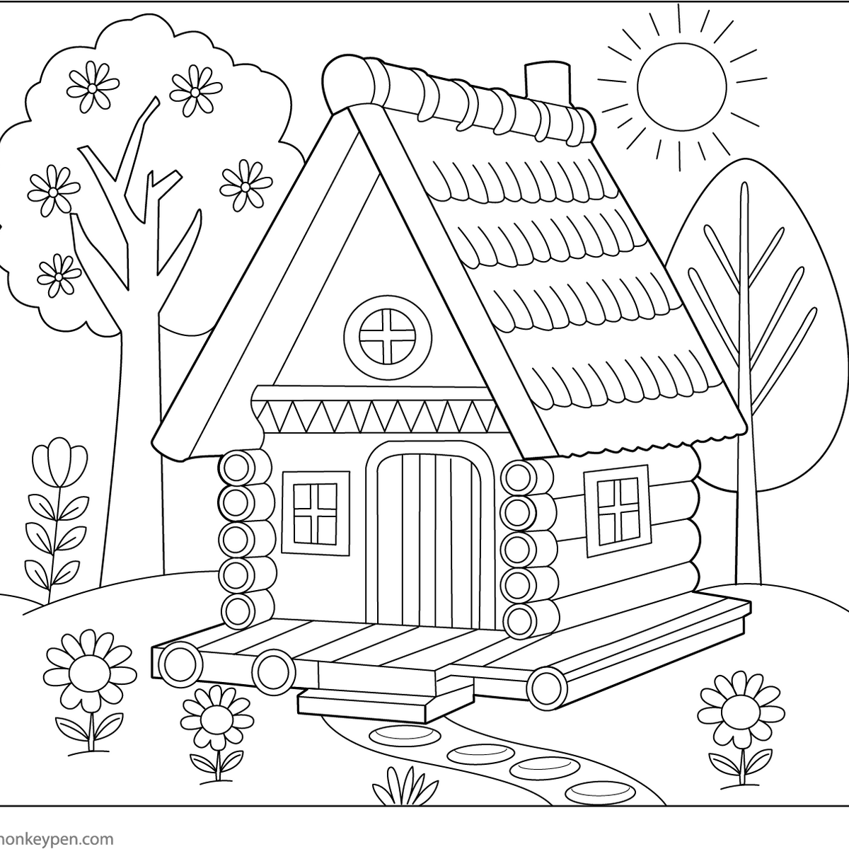 Free Hut Coloring Page – Printable PDF for Kids Activity