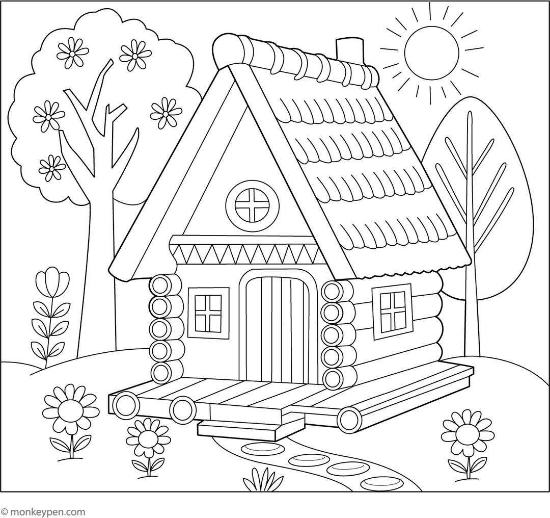 Free Hut Coloring Page – Printable PDF for Kids Activity