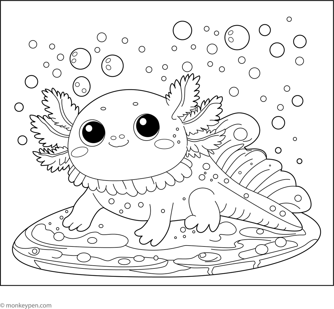 Cartoon Axolotl Coloring Page – Fun and Cute Printable for Kids