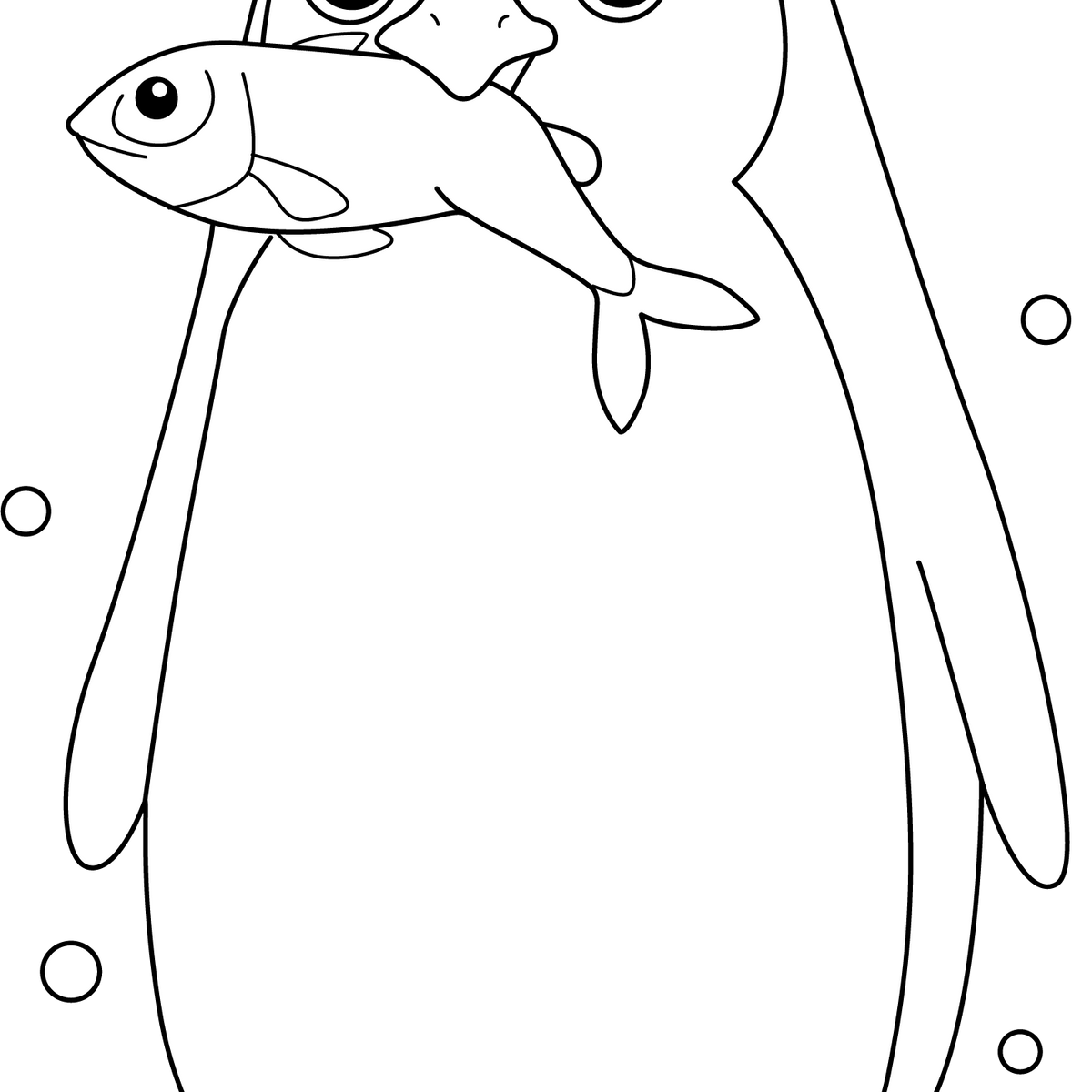 Penguin With Fish Coloring Page