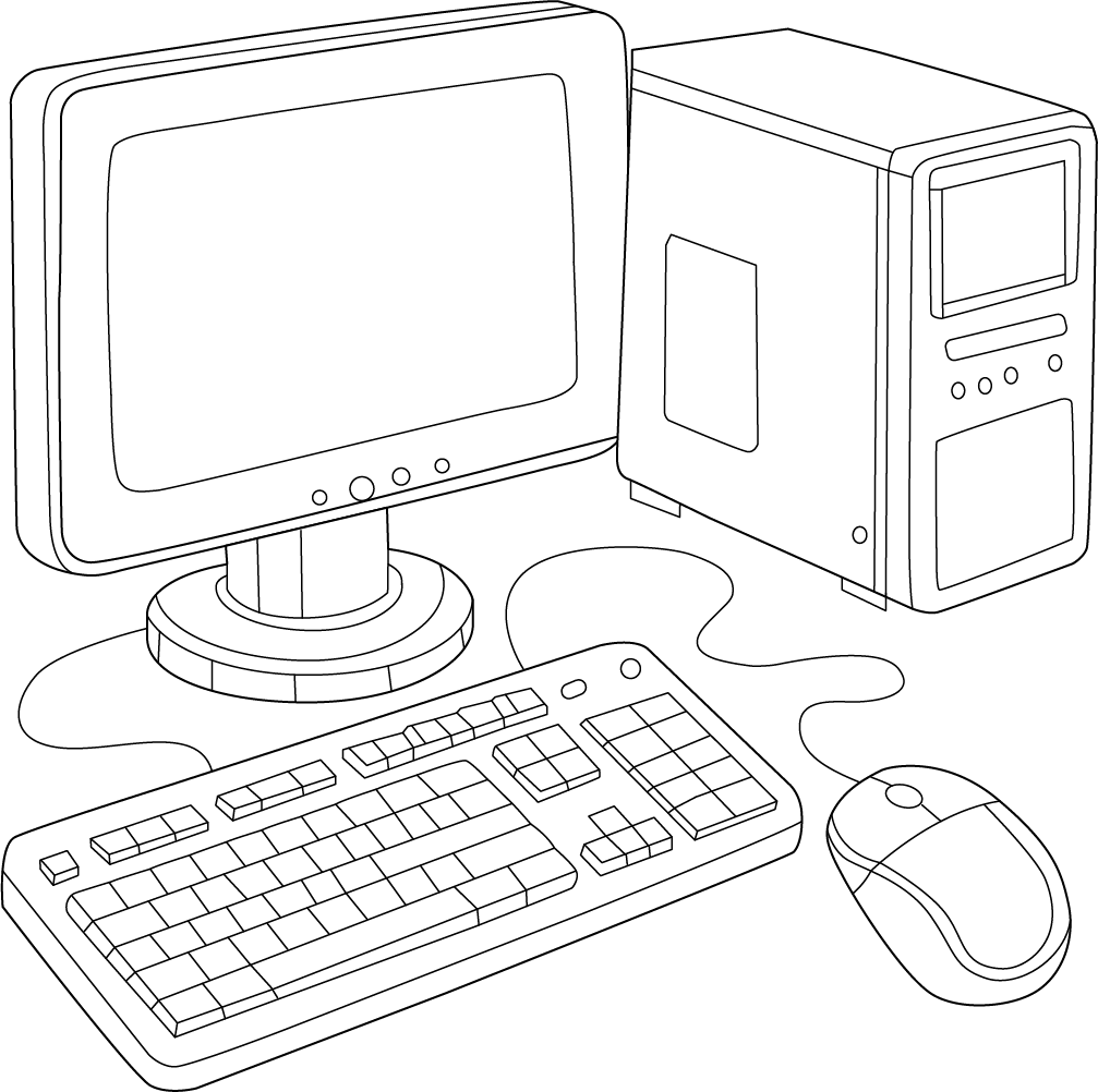 Computer Coloring Page – Free Printable PDF for Kids