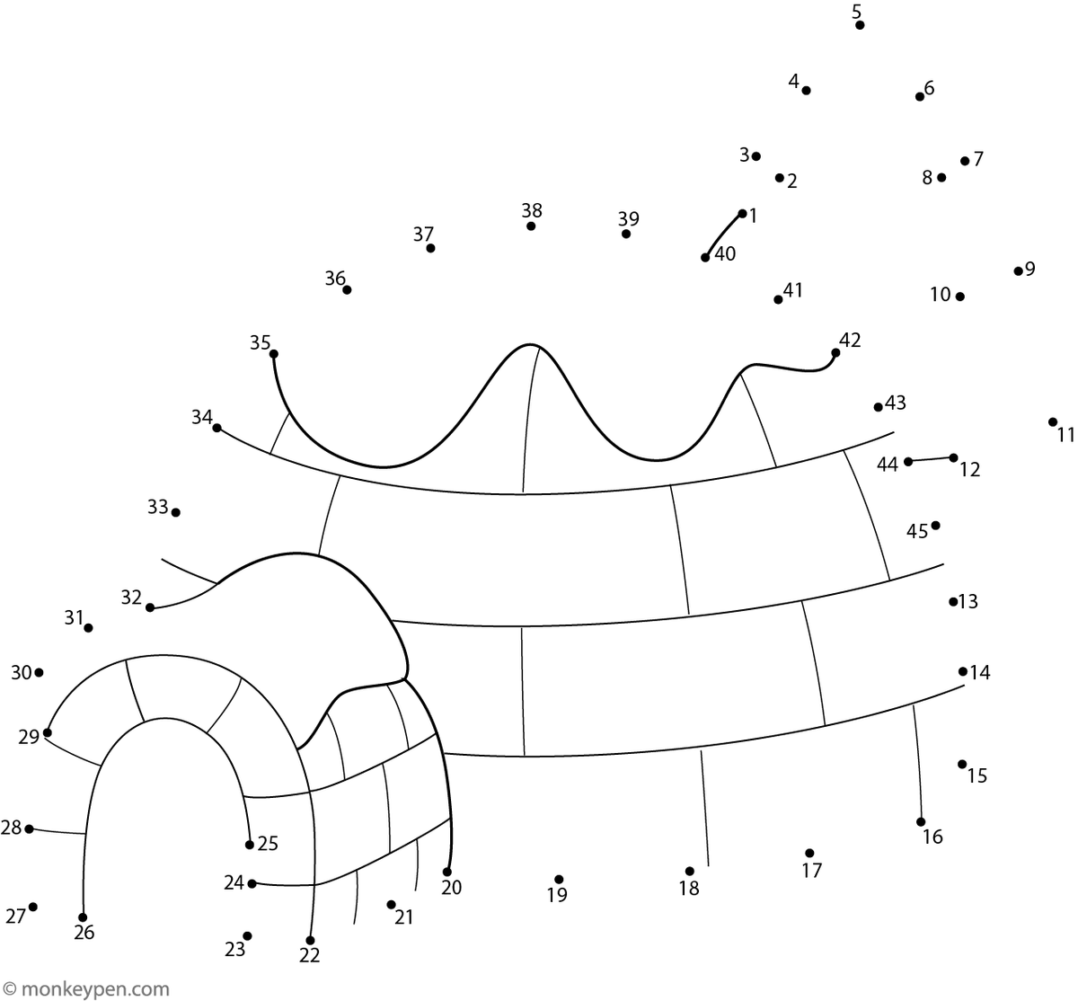 Igloo | Dot-to-Dot Printable Worksheet for Kids