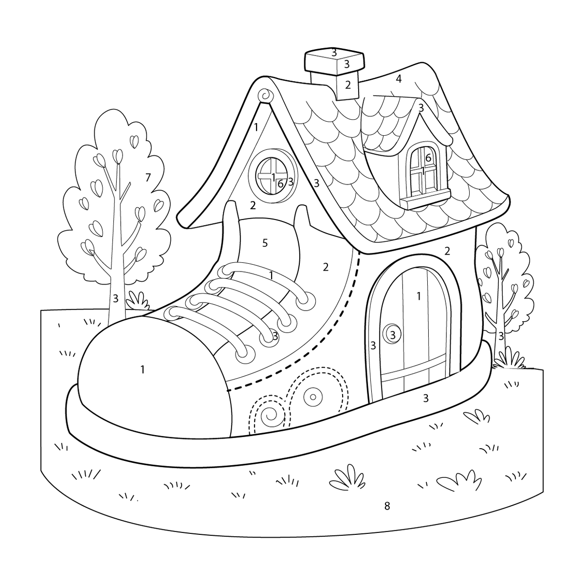 Shoe House Color by Number – PDF Download for Kids