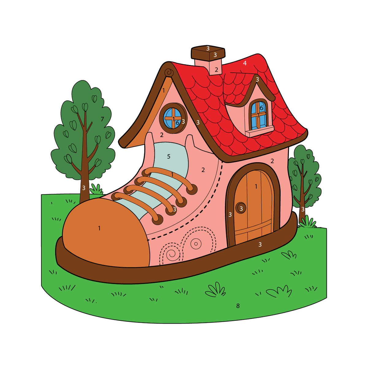 Shoe House Color by Number – PDF Download for Kids