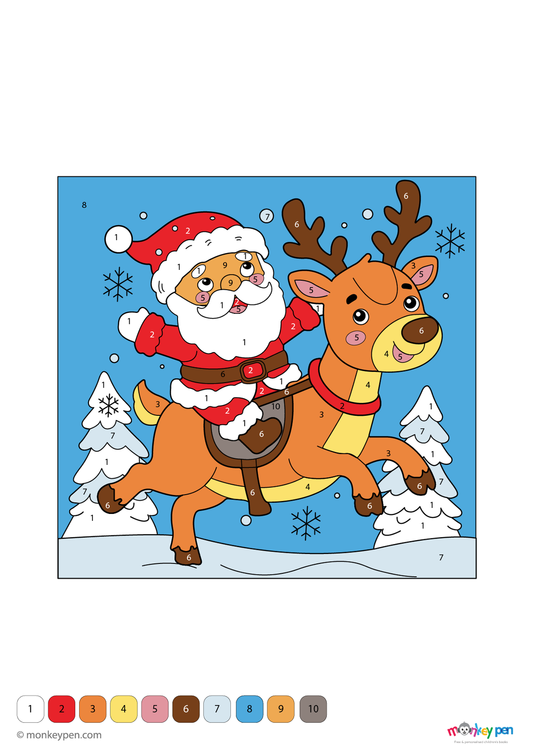 Santa Riding Reindeer – Color by Number Holiday PDF