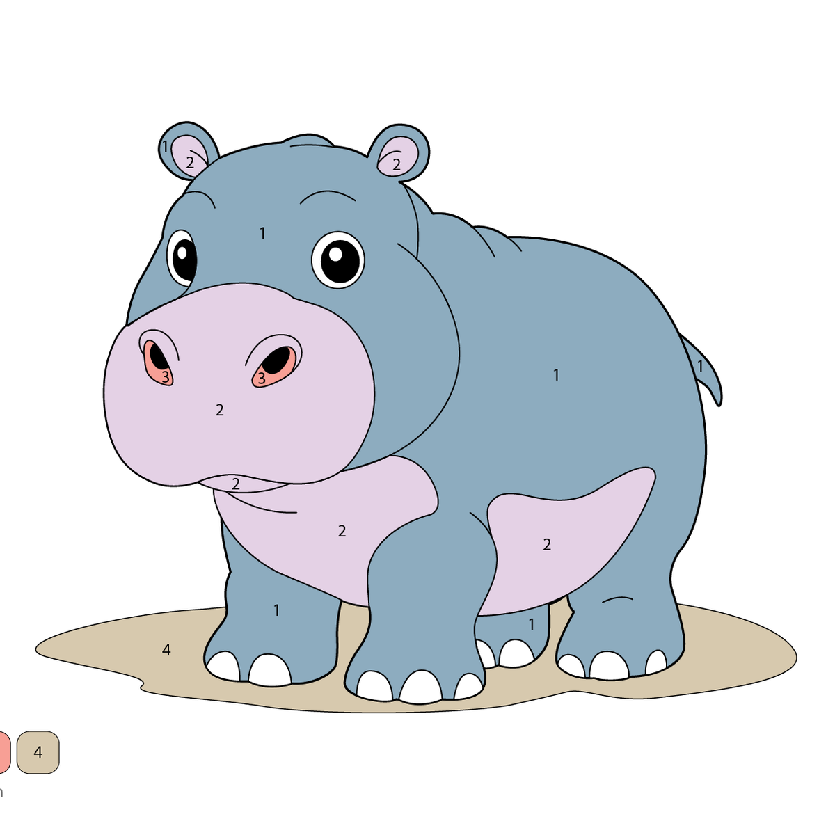 Hippo Color by Number – Free Colouring Pages For Kids