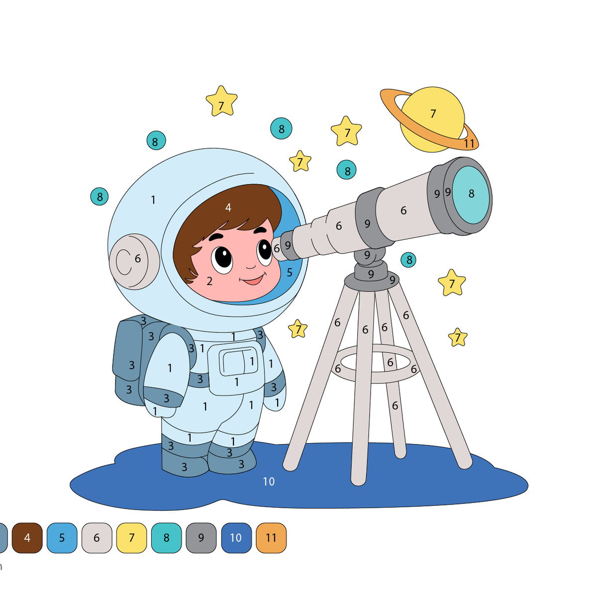 Kid with Telescope Color by Number | Free PDF