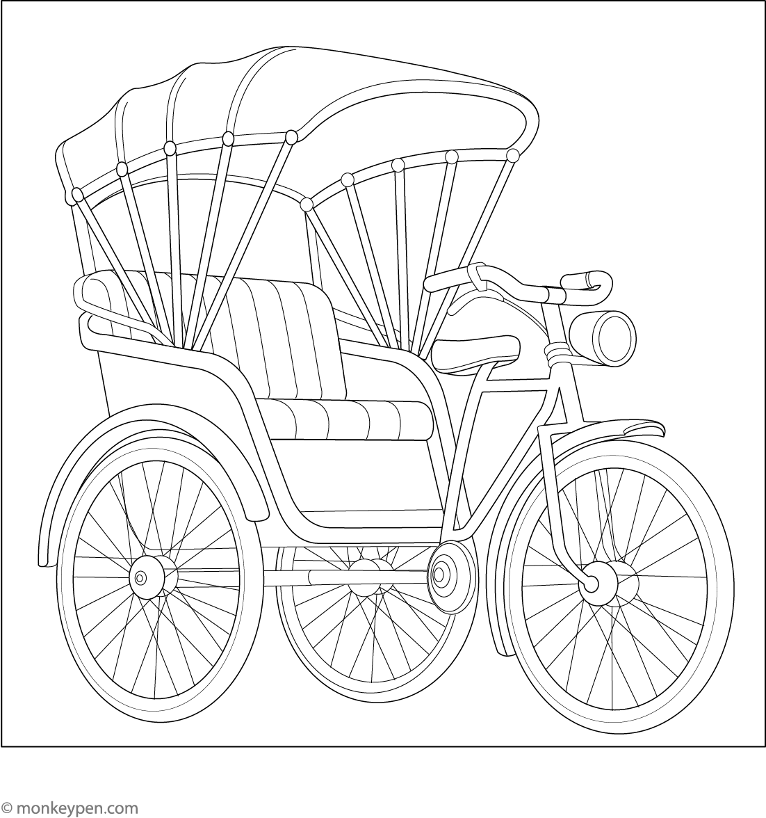 Vintage Cycle Rickshaw Coloring Page
