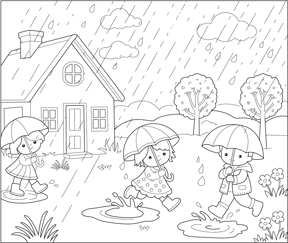 Rainfall Coloring Page – Free Printable for Kids
