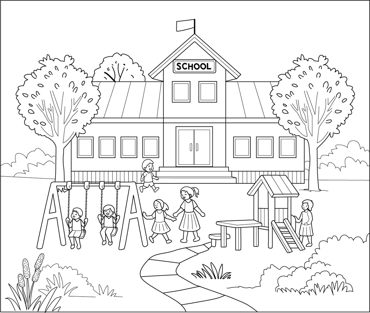 School Coloring Page – Free Printable for Kids