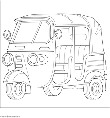 Printable Auto Rickshaw Coloring Page PDF for Children
