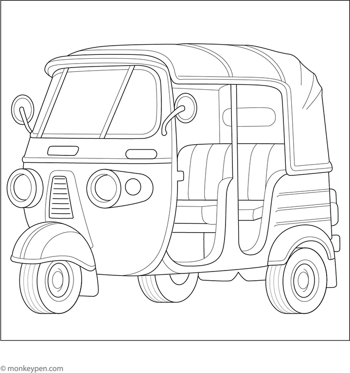 Printable Auto Rickshaw Coloring Page PDF for Children