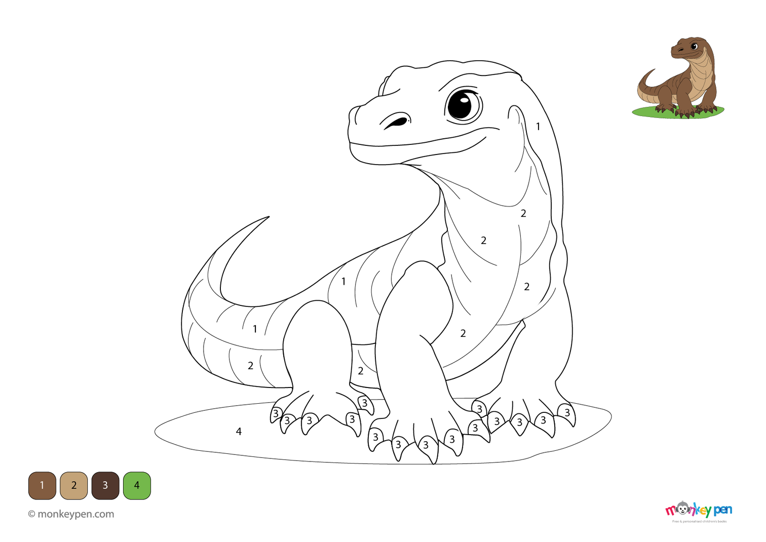 Komodo Dragon Color by Number – Free Printable for Kids